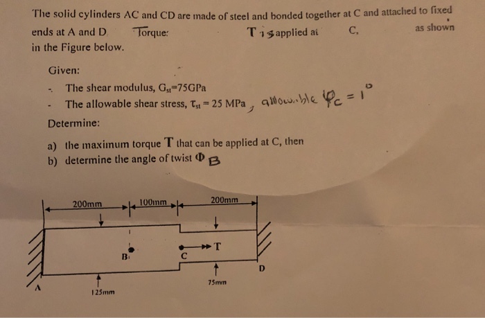 Solved The solid cylinders AC and CD are made of steel and | Chegg.com