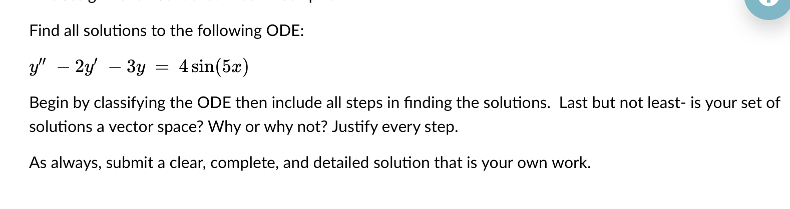 Solved Find all solutions to the following ODE: y' – 2y – 3y | Chegg.com