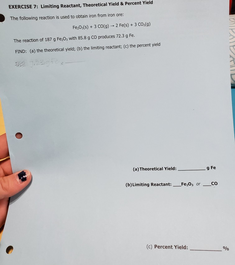 Solved EXERCISE 7: Limiting Reactant, Theoretical Yield & | Chegg.com