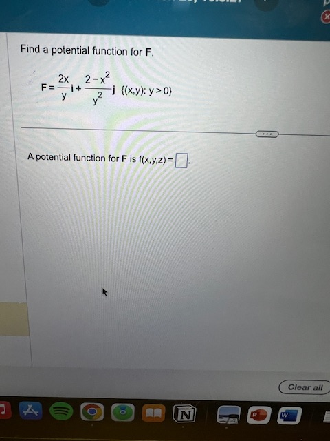 Solved Find a potential function for F | Chegg.com