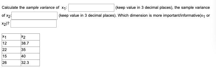 Solved Calculate the sample variance of x1 : (keep value in | Chegg.com