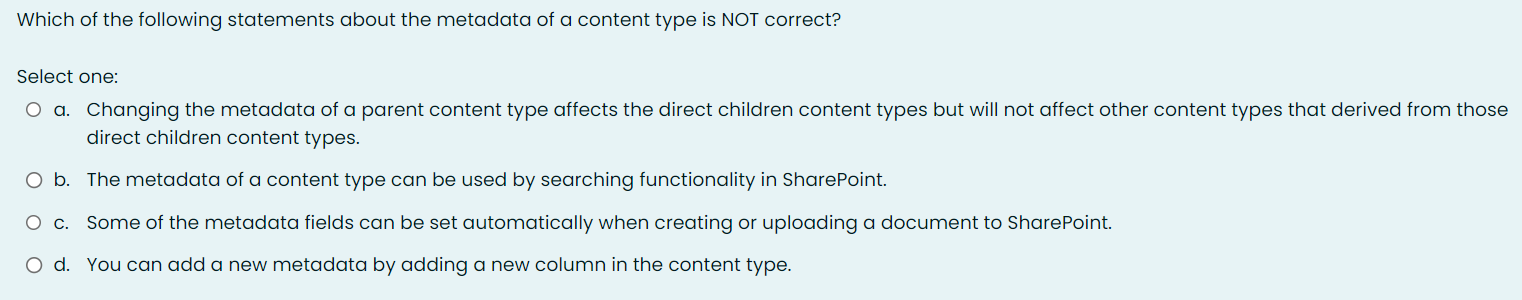 Solved Which of the following statements about the metadata | Chegg.com