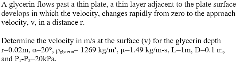 Solved A glycerin flows past a thin plate, a thin layer | Chegg.com