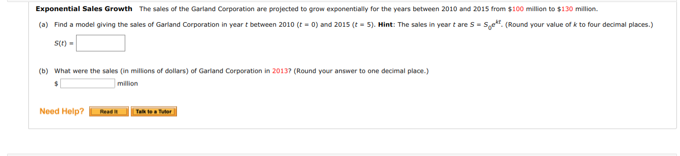 Solved Exponential Sales Growth The sales of the Garland | Chegg.com