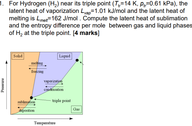 Solved 1. For Hydrogen (H2) near its triple point (T=14 K, | Chegg.com