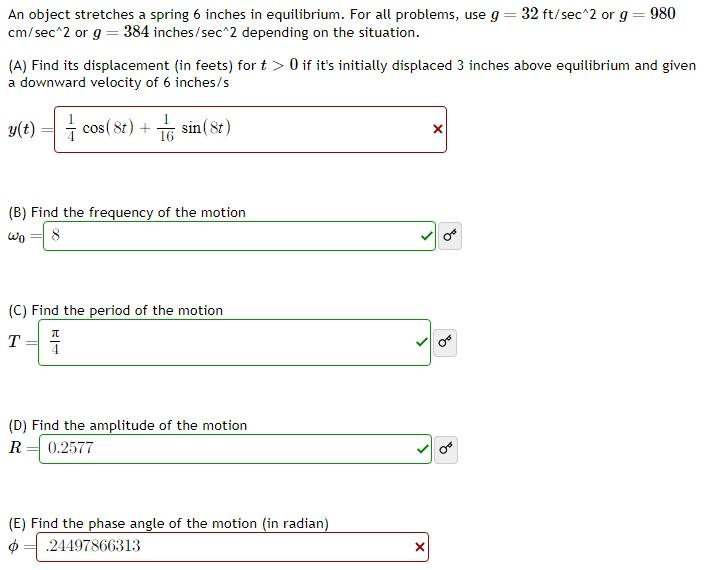 Solved An object stretches a spring 6 inches in equilibrium. | Chegg.com