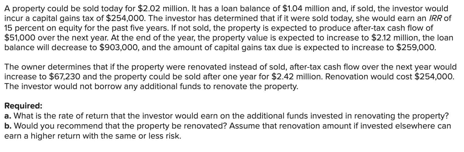 A property could be sold today for $2.02 million. It | Chegg.com