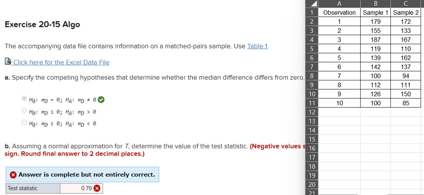 Exercise 20-15 ﻿Algo b. ﻿Assuming a normal | Chegg.com