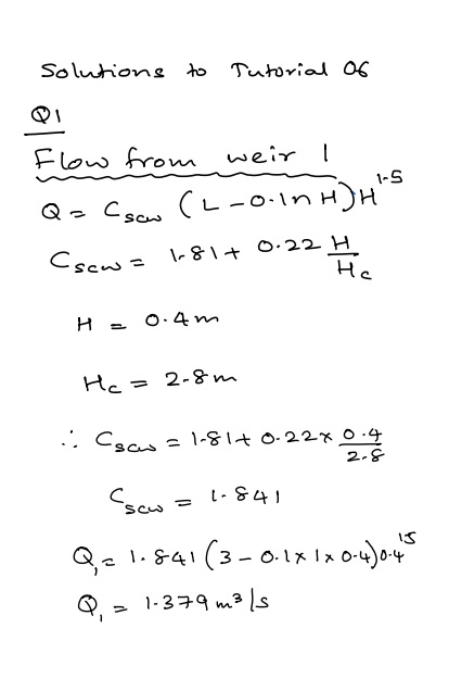 Solved Discharge from the 3rd weir H=0.4m Hc=2.8 m ∴Csas | Chegg.com