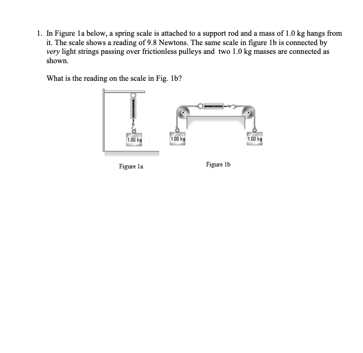 Solved 1. In Figure 1a below, a spring scale is attached to | Chegg.com
