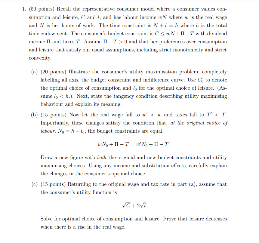 Solved (50 ﻿points) ﻿Recall the representative consumer | Chegg.com