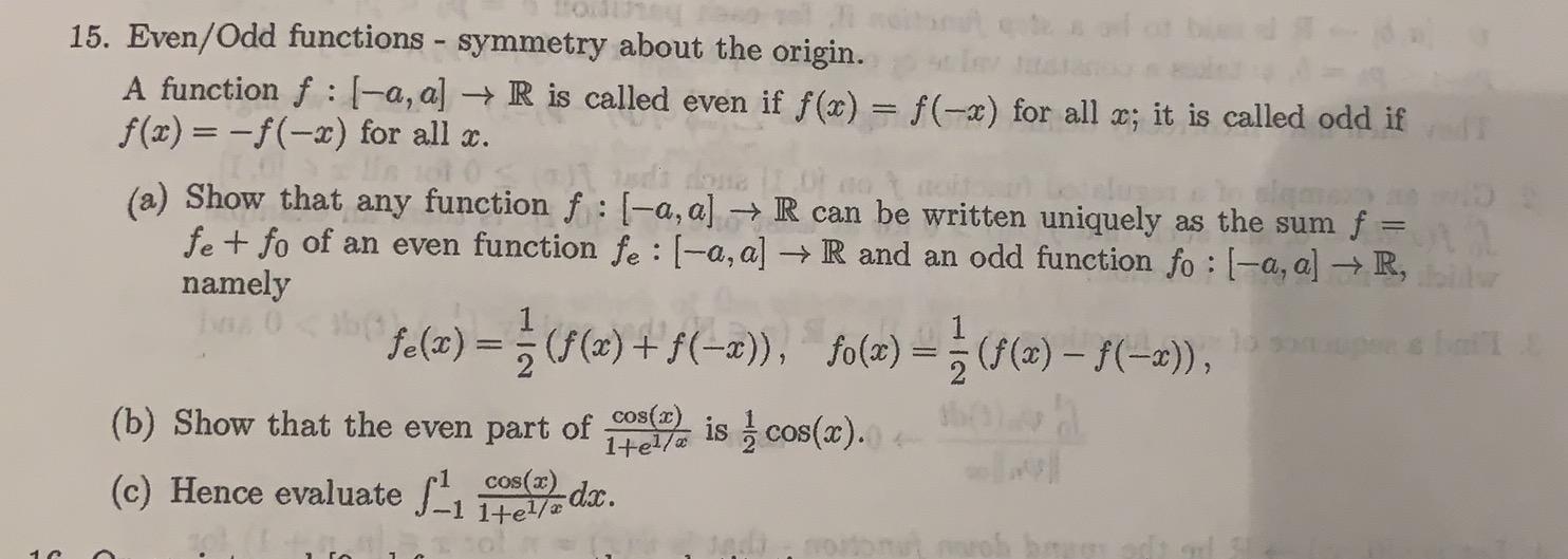 Solved 15. Even/Odd functions - symmetry about the origin. A | Chegg.com