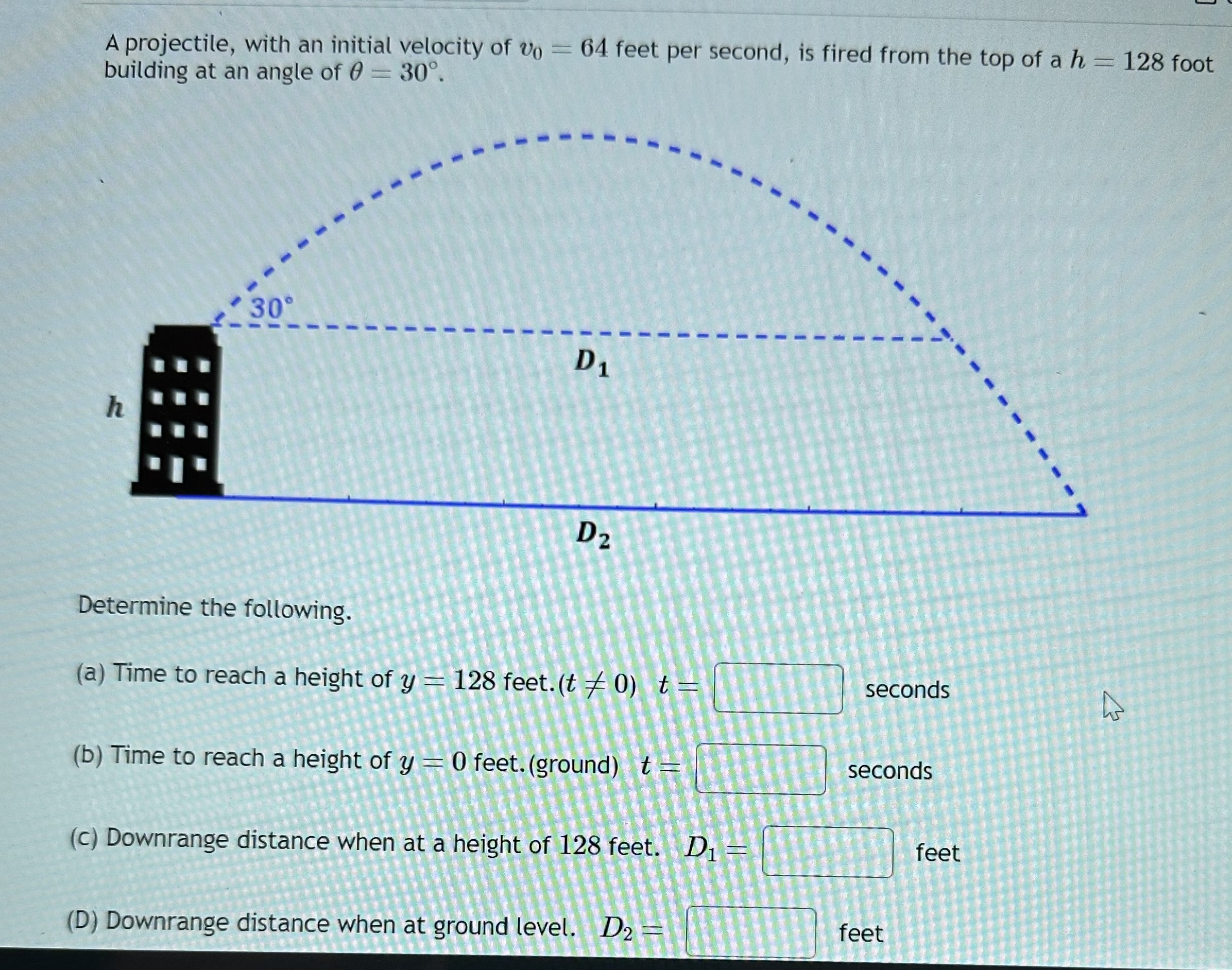 Solved A projectile, with an initial velocity of v0=64 feet | Chegg.com