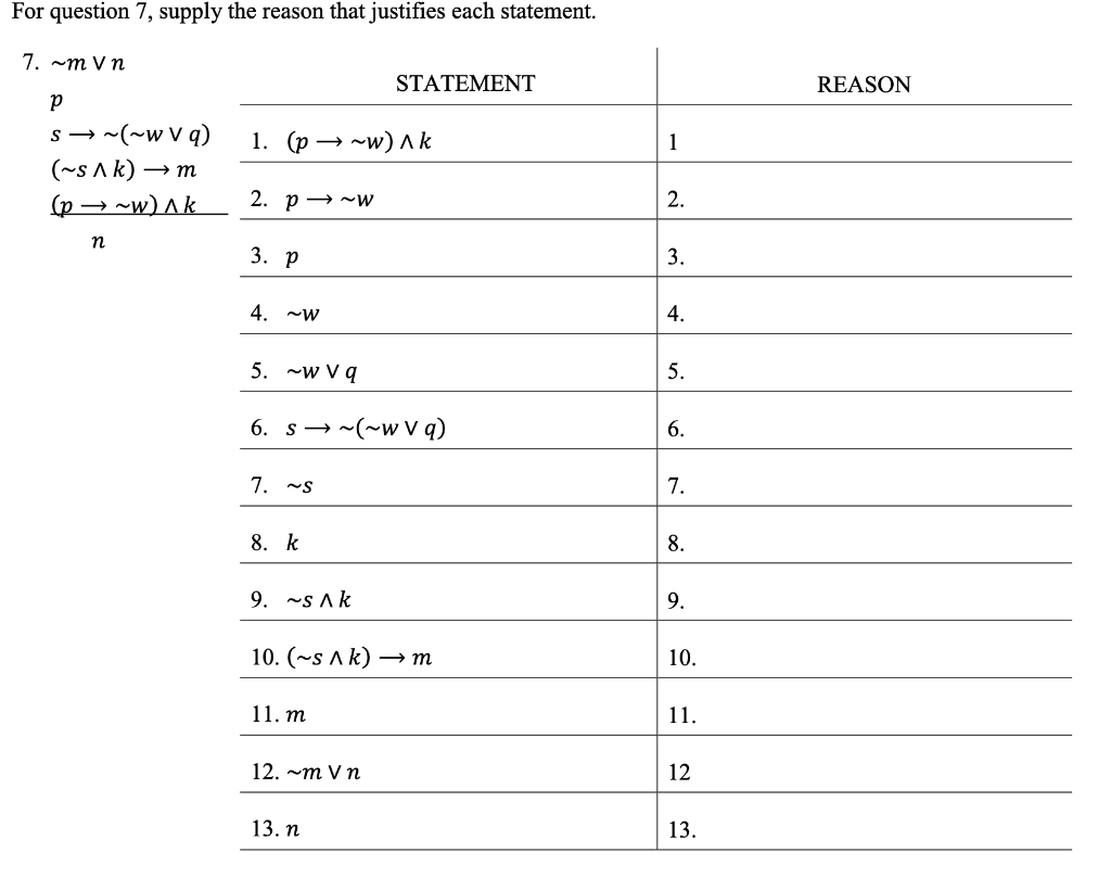 Solved For question 7, supply the reason that justifies each | Chegg.com