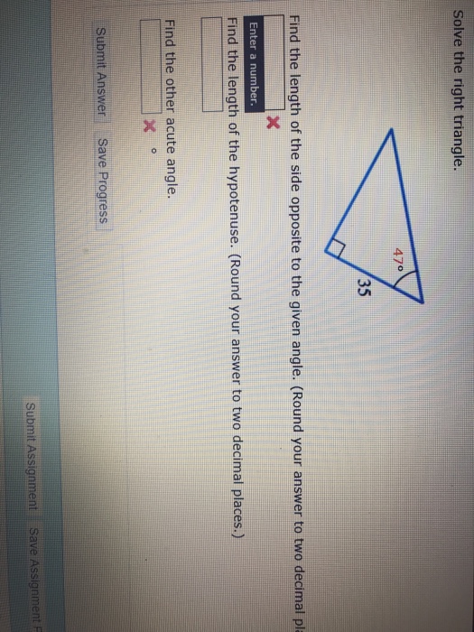 Solved Solve the right triangle. 35 Find the length of the | Chegg.com