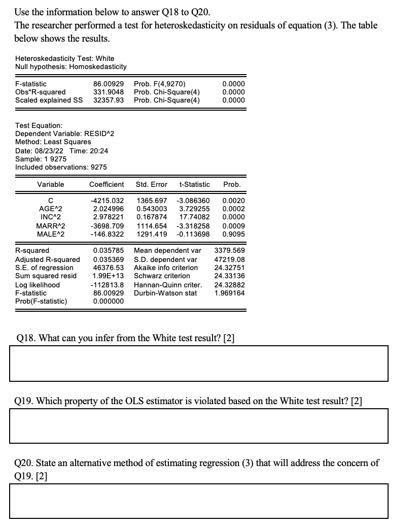 Solved Use the information below to answer Q18 to Q20. The | Chegg.com