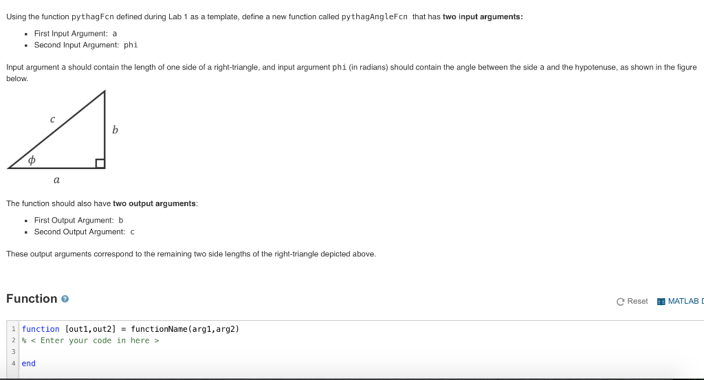 Solved Using the function pythagfcn defined during Lab 1 as | Chegg.com