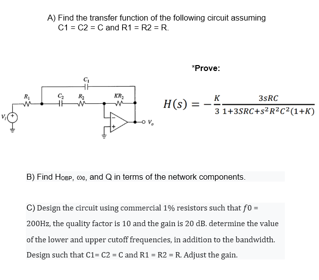 Solved A) Find the transfer function of the following | Chegg.com
