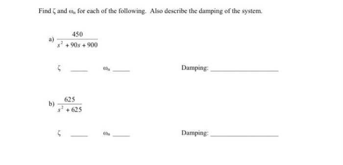 Solved Find zeta and omega_n for each of the following. Also | Chegg.com