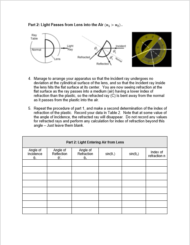 Solved Part 2: Light Passes from Lens into the Air (nj > | Chegg.com