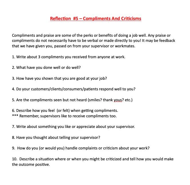 Solved Reflection #5 - Compliments And Criticisms | Chegg.com