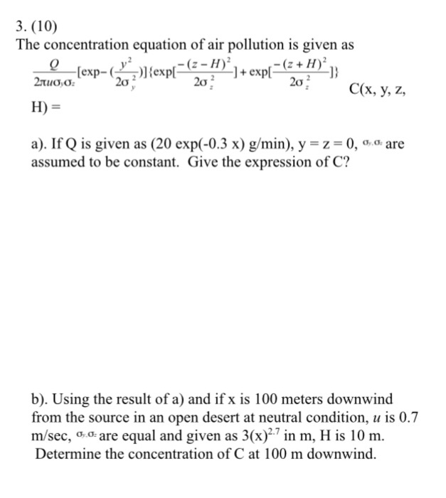Solved The concentration equation of air pollution is given | Chegg.com