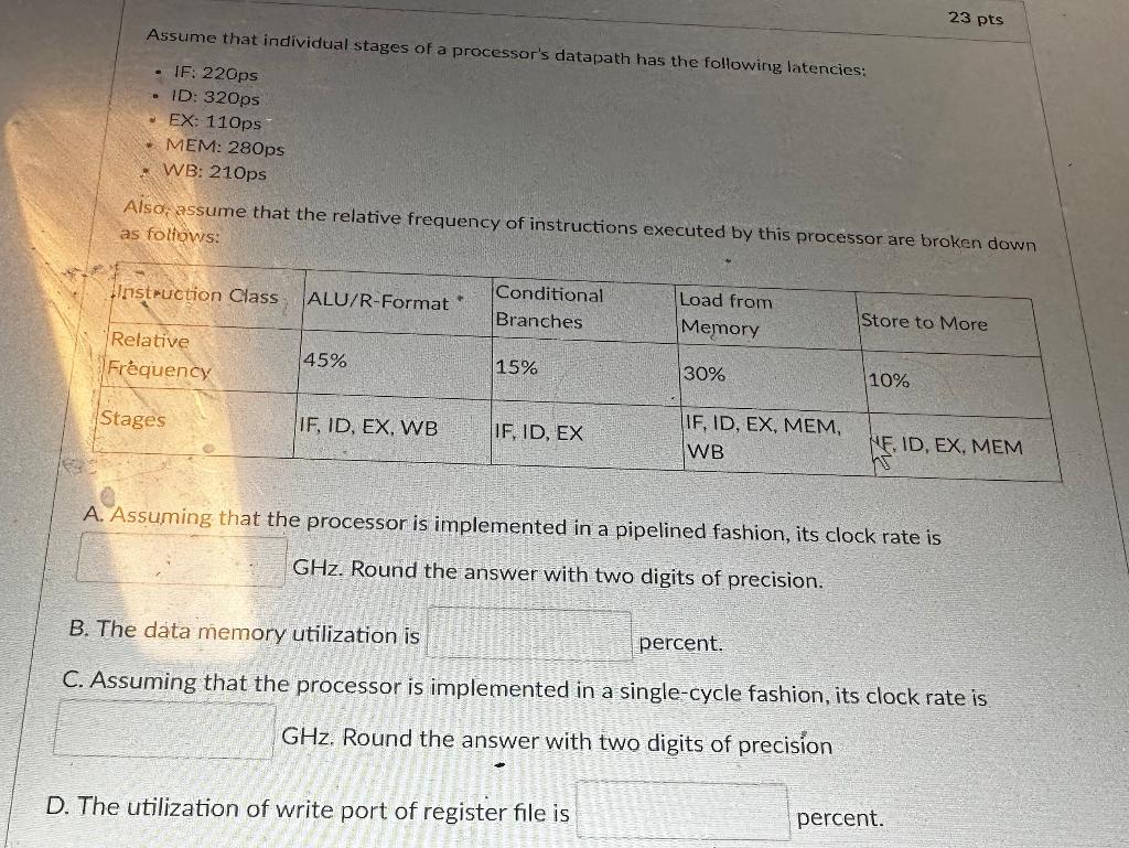 Solved Assume that individual stages of a processor's | Chegg.com