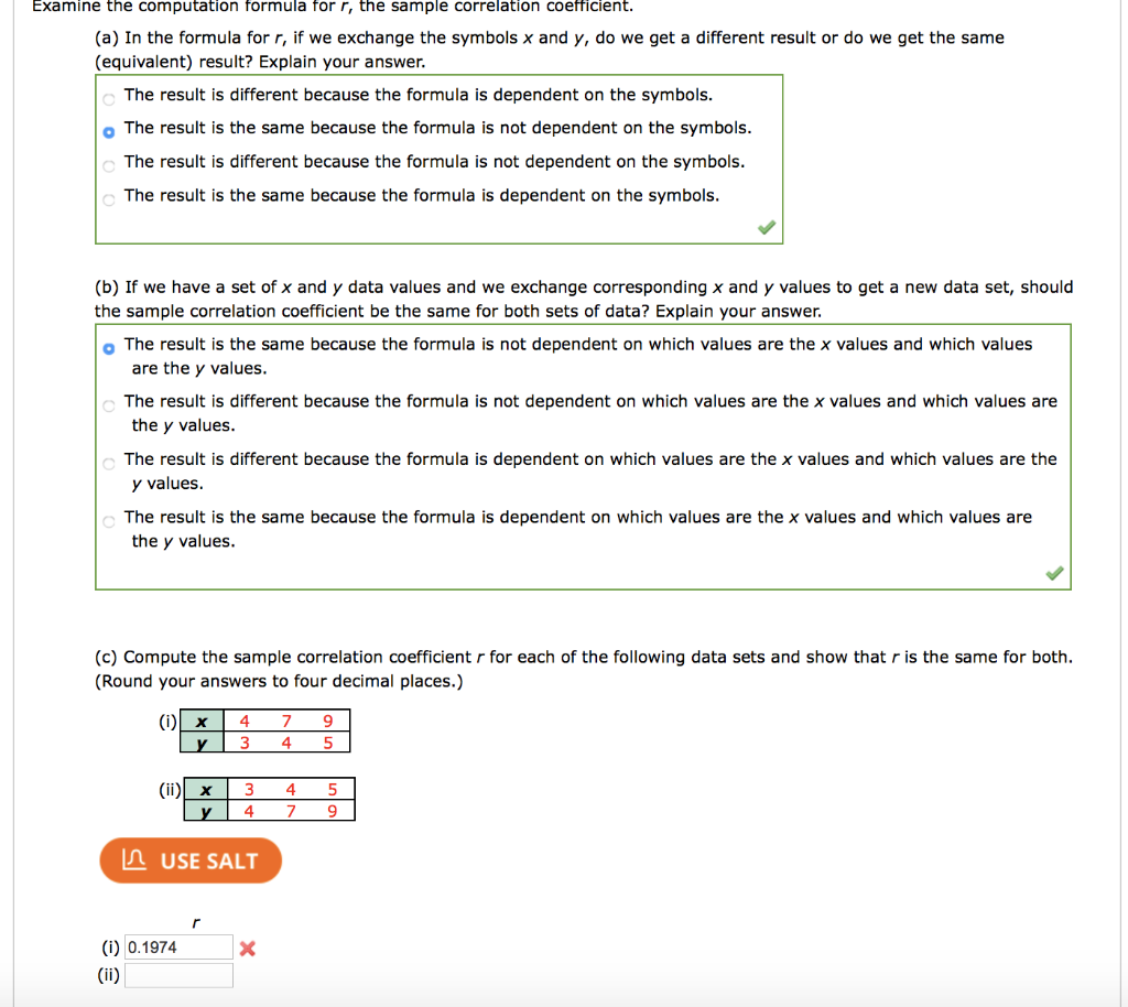 Solved Examine the computation formula for r, the sample | Chegg.com