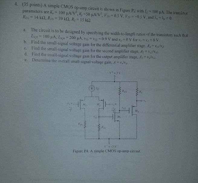 Solved 4. (35 points) A simple CMOS op-amp circuit is shown | Chegg.com