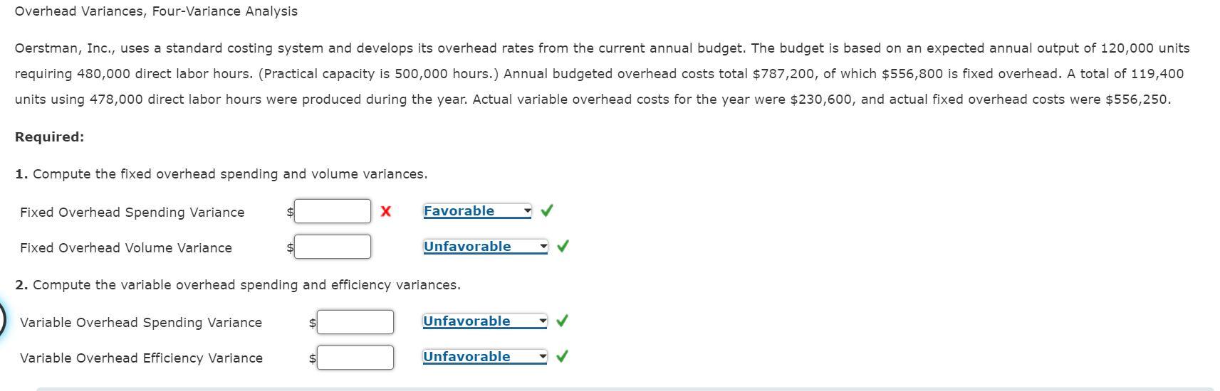 Solved Overhead Variances, Four-Variance Analysis Oerstman, | Chegg.com
