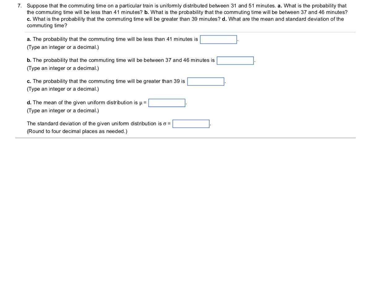 Solved 7. Suppose that the commuting time on a particular | Chegg.com