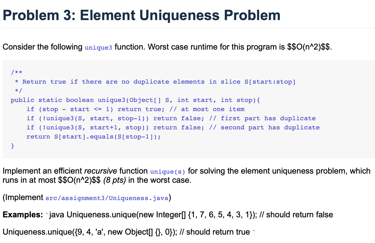 Solved Problem 3: Element Uniqueness Problem Consider the | Chegg.com