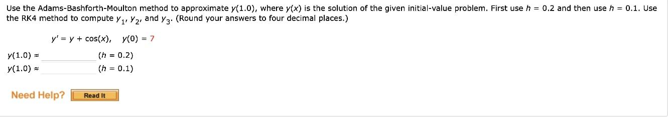 Solved Use the Adams-Bashforth-Moulton method to approximate | Chegg.com