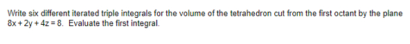 Solved Write six different iterated triple integrals for the | Chegg.com