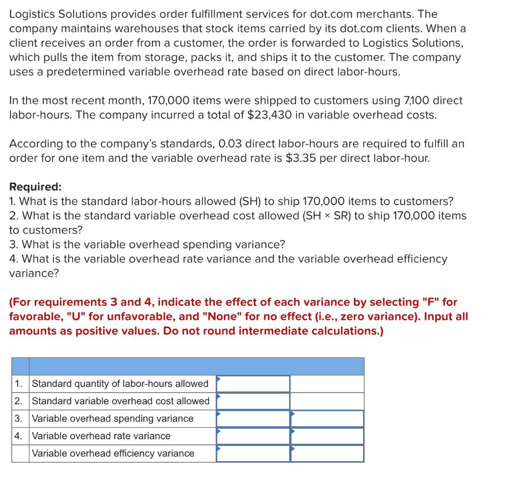 Solved Logistics Solutions provides order fulfillment | Chegg.com