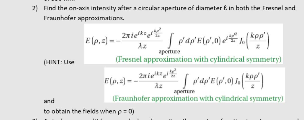 2) Find the on-axis intensity after a circular | Chegg.com