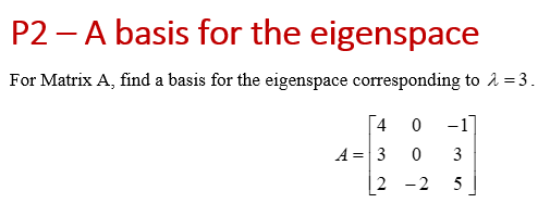 Solved P2−A basis for the eigenspace For Matrix A, find a | Chegg.com