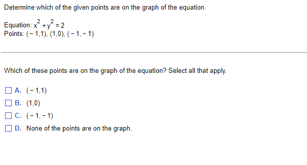 Solved Determine which of the given points are on the graph | Chegg.com