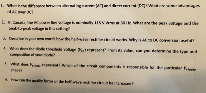 Solved 1. What is the difference between alternating current | Chegg.com