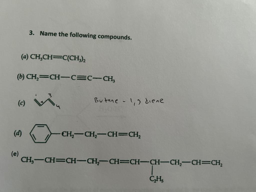 Solved 3. Name the following compounds. (a) CH3CH=C(CH3)2 | Chegg.com