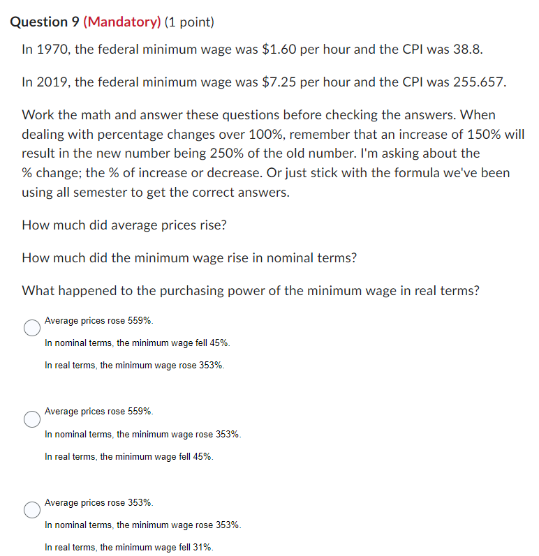 Solved Question 9 (Mandatory) (1 point) In 1970 , the | Chegg.com