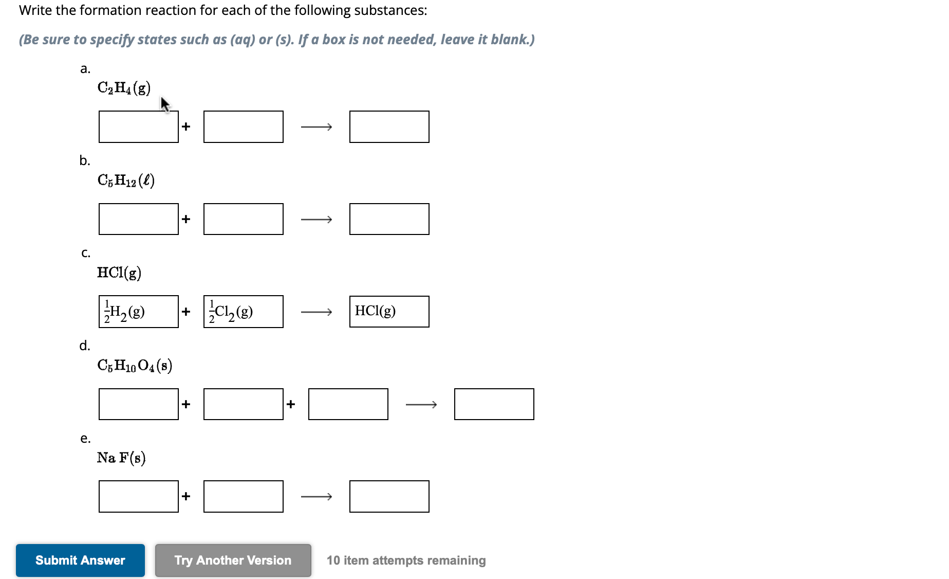 Solved Write the formation reaction for each of the | Chegg.com