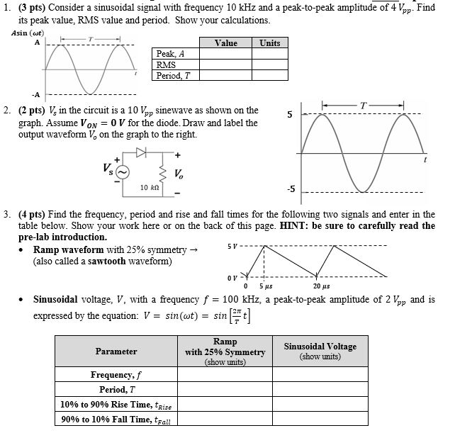 Solved 1 3 Pts Consider A Sinusoidal Signal With 