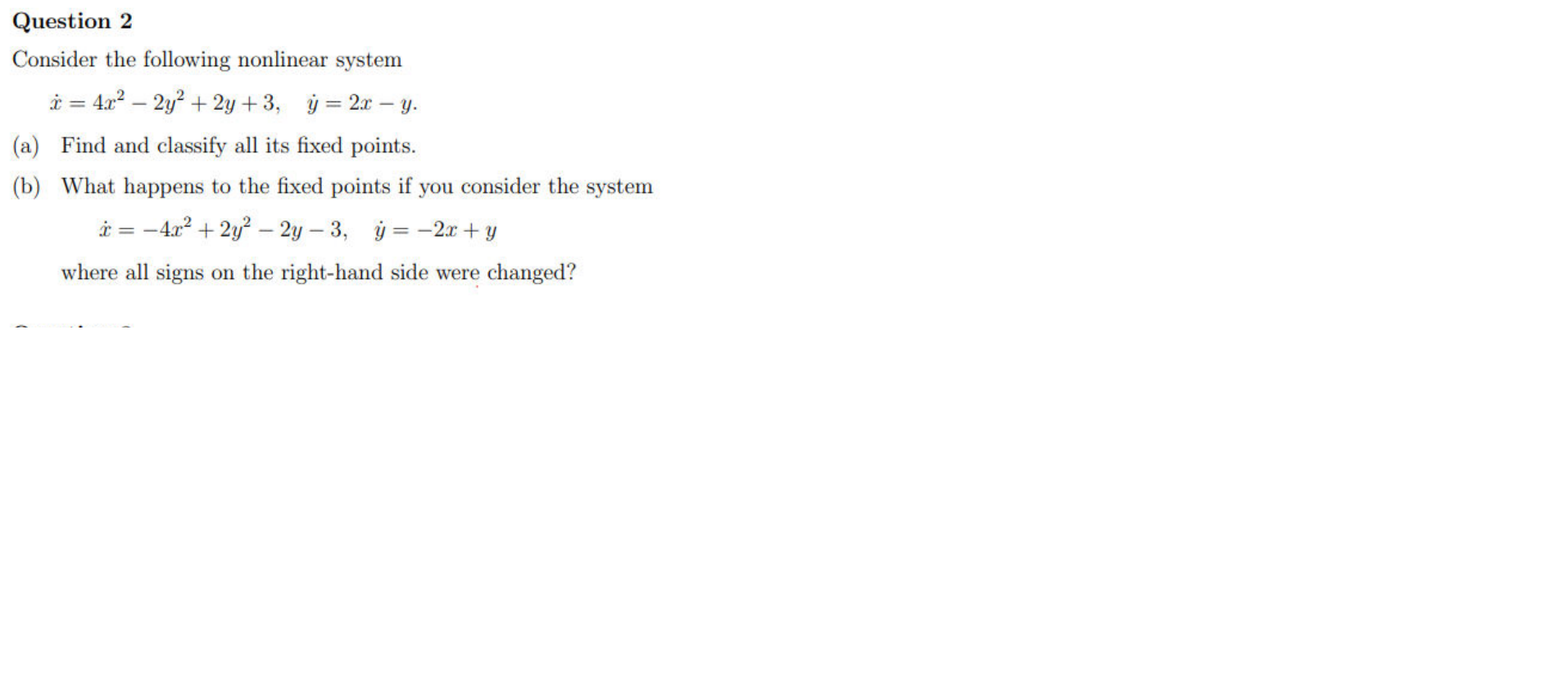 Solved Question 2 Consider the following nonlinear system x | Chegg.com