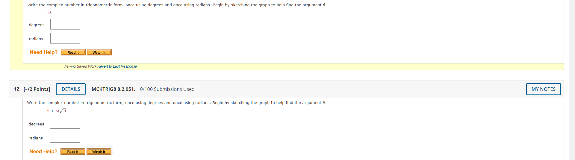 Solved Write the complex number in trigonometric form, once | Chegg.com