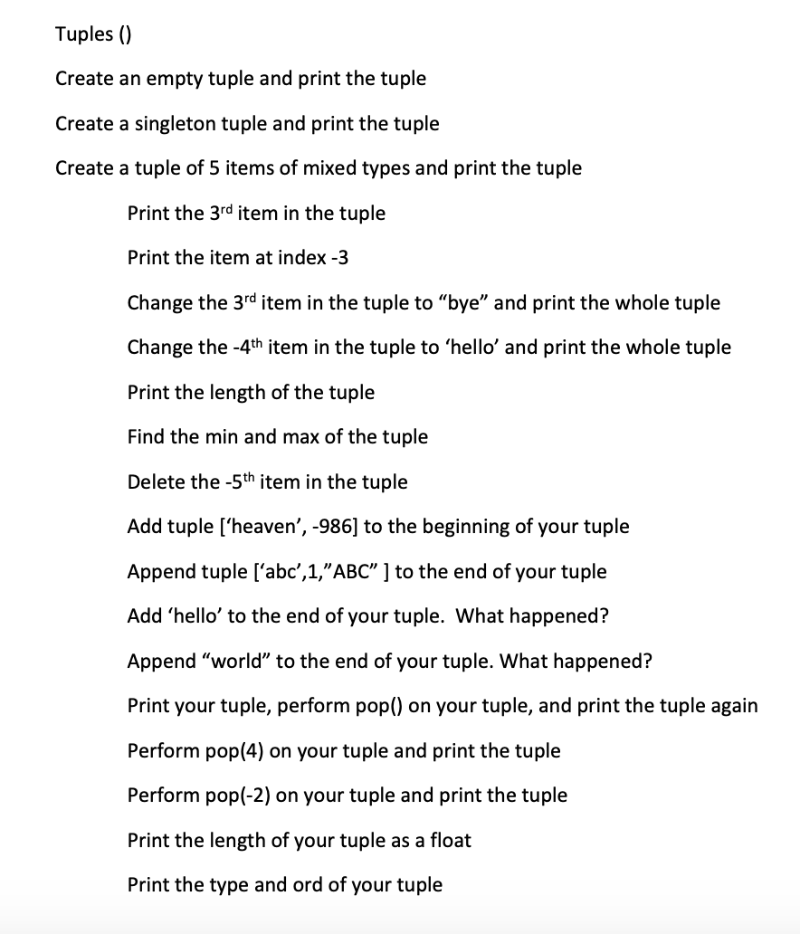Solved Lists [] Create an empty list and print the list | Chegg.com