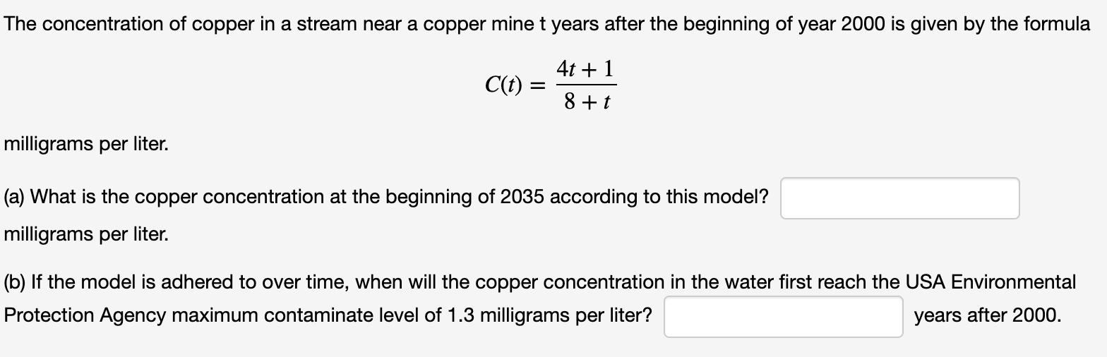 Solved The concentration of copper in a stream near a copper | Chegg.com