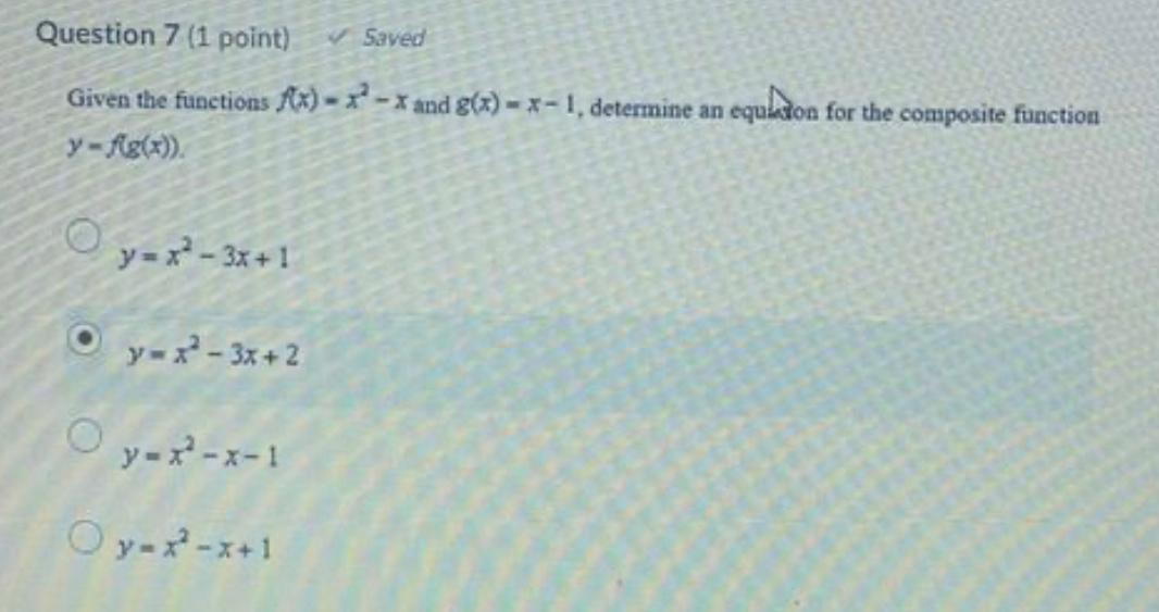 Solved Saved Question 7 (1 point) Given the functions Ax) - | Chegg.com