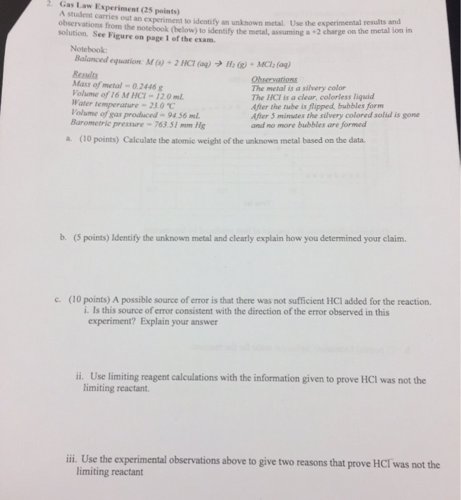 Solved A student carries out an experiment to identify an | Chegg.com