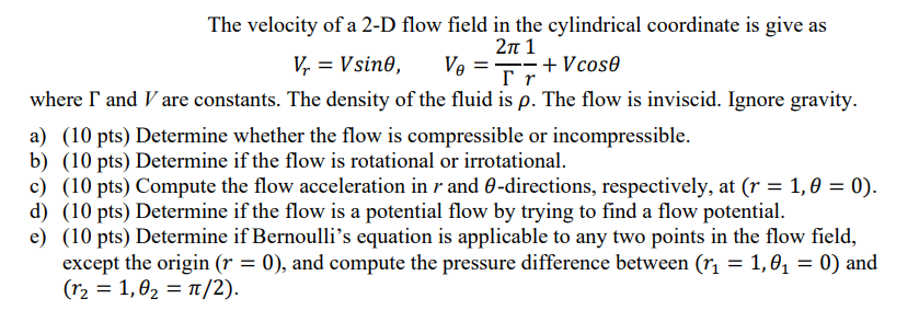 Solved The velocity of a 2-D flow field in the cylindrical | Chegg.com